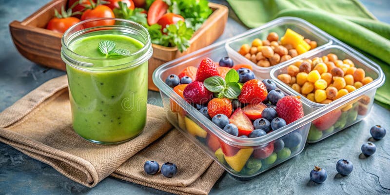 Healthy and Delicious Lunch Box with Green Smoothie. Generative AI ...