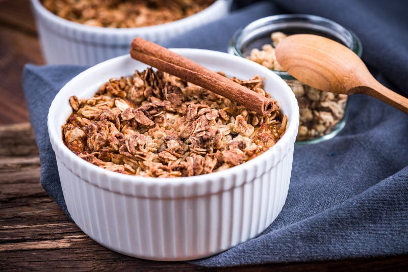 Healthy Dessert, Baked Apple with Crunch Stock Image - Image of crunch ...