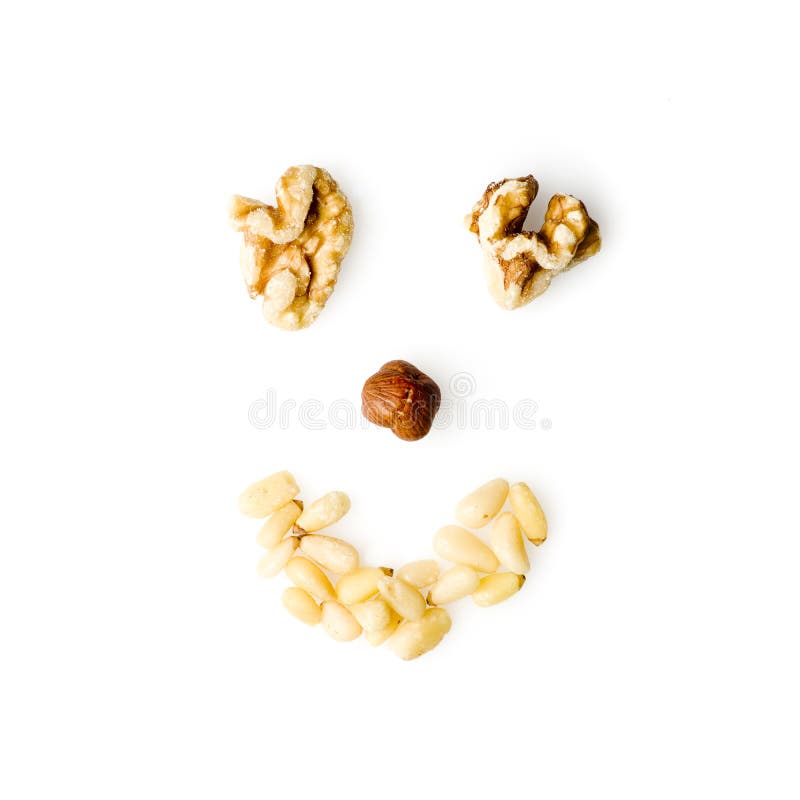 Healthy Diet Concept. Smiley Face Arranged from Dry Walnuts, Hazelnuts ...