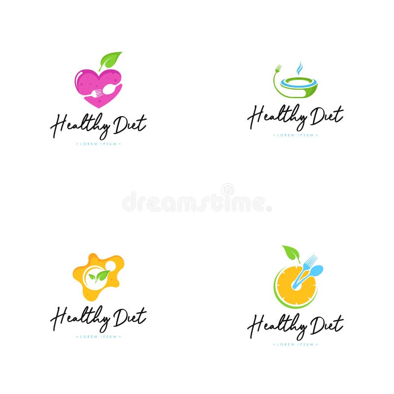 Healthy Diet Logo Template Vector on Isolated White Background Stock ...