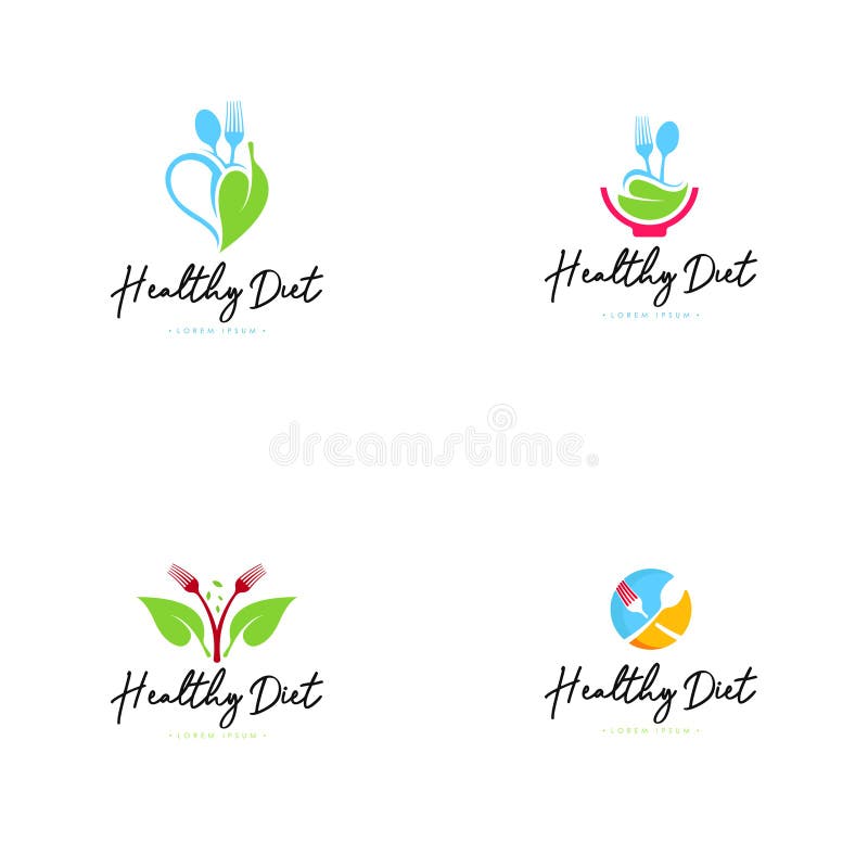Healthy Diet Logo Template Vector on Isolated White Background Stock ...