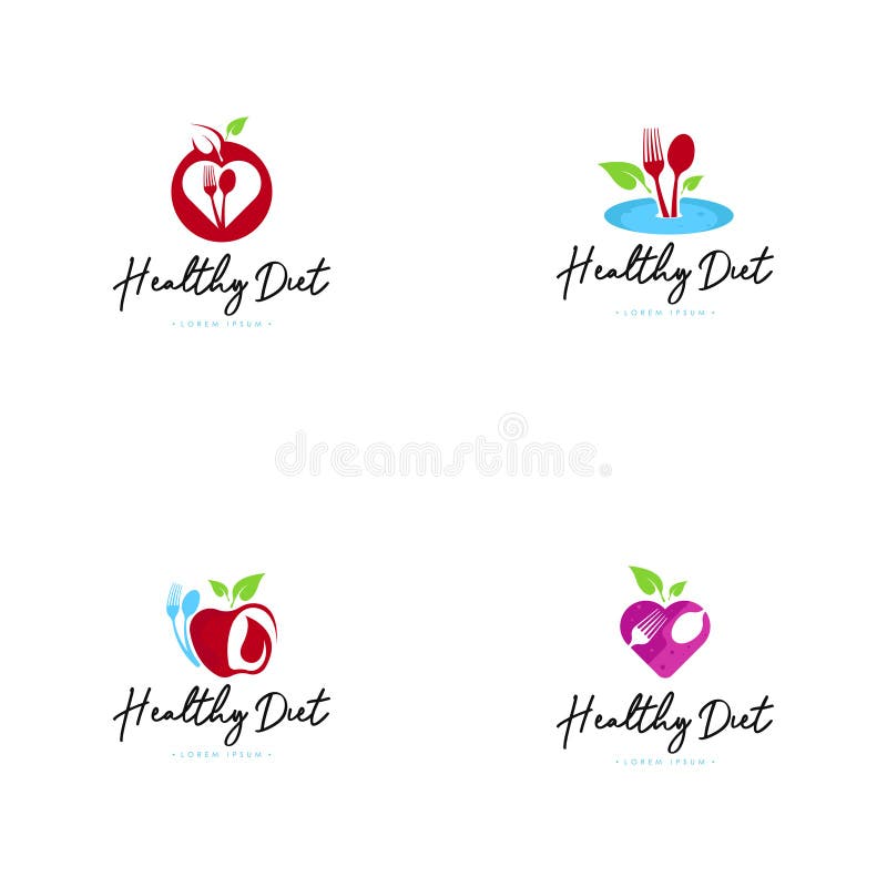 Healthy Diet Logo Template Vector on Isolated White Background Stock ...
