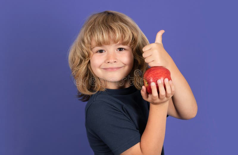 Healthy Eating. Child Kid with Apple Healthy Fruit. Studio Portrait ...