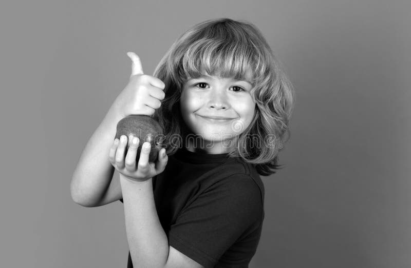 Healthy Eating. Child Kid with Apple Healthy Fruit. Studio Portrait ...