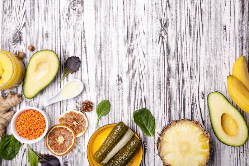 Healthy Eating - Compositions of Plant-Based Ingredients on Rustic Wood ...