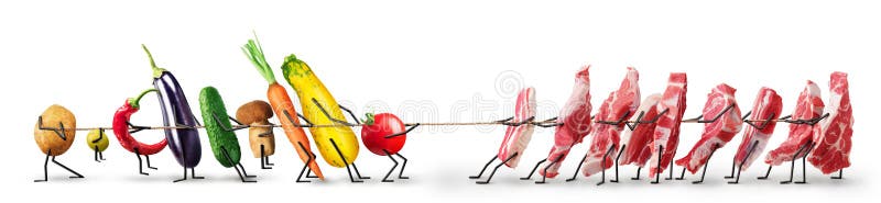 Healthy Eating Concept. Vegetables and Meat Play Tug of War Stock Photo ...