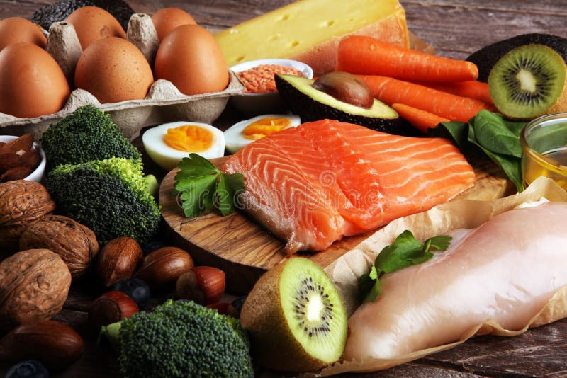 Healthy Eating and Diet Concept, Natural Rich in Protein Food on Rustic ...