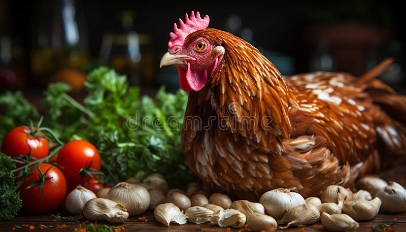 Healthy Eating Fresh, Organic Chicken Meat on Rustic Farm Table ...
