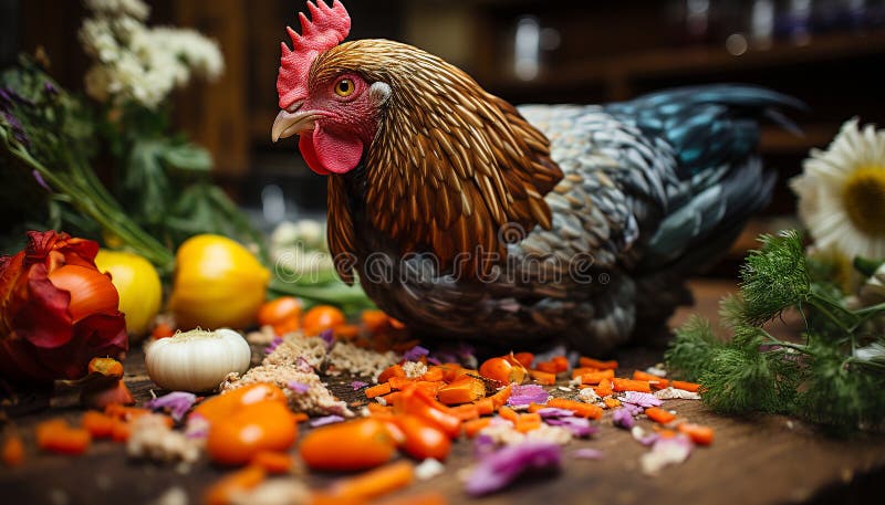 Healthy Eating Fresh, Organic Poultry on Rustic Farm Table Generated by ...