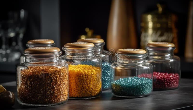 Healthy Eating Organic Spice Collection in Glass Jars Generated by AI ...