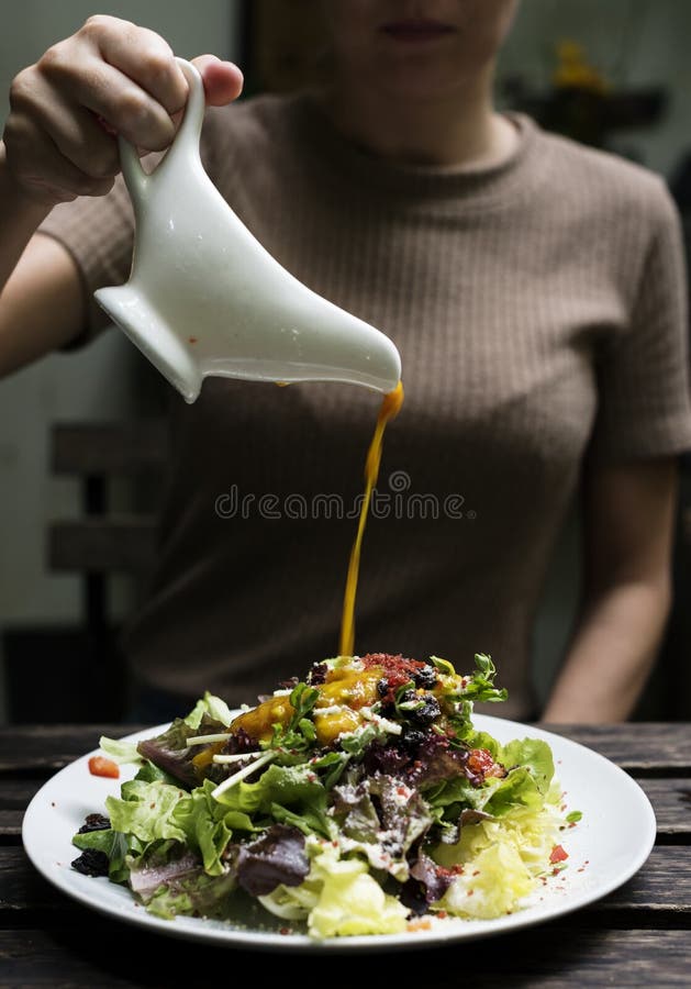 Healthy Eating Salad Dish with Dressing Stock Photo - Image of dressing ...