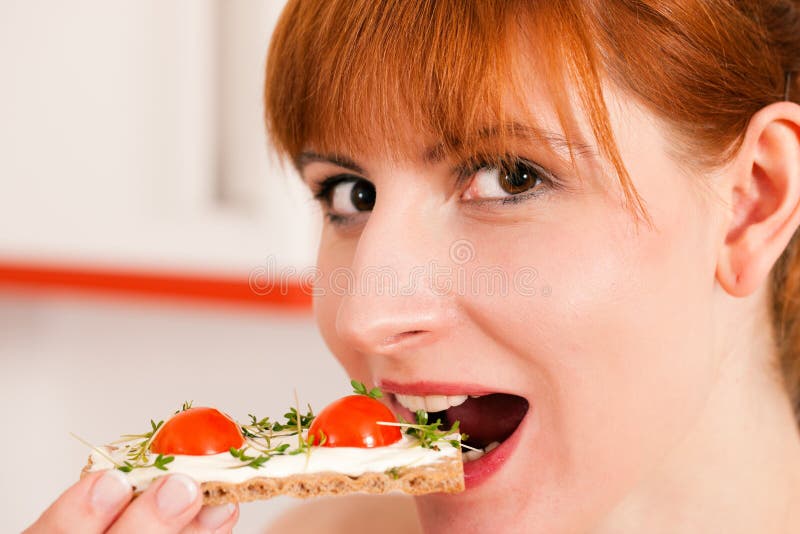 Healthy Eating - Woman with Crispbread Stock Image - Image of holding ...