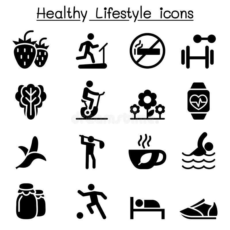 Healthy & Exercise Icons Set Stock Vector - Illustration of lifting ...