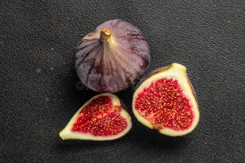 Healthy Fig Fruit and Slice Figs on a Dark Background. Top View Stock ...