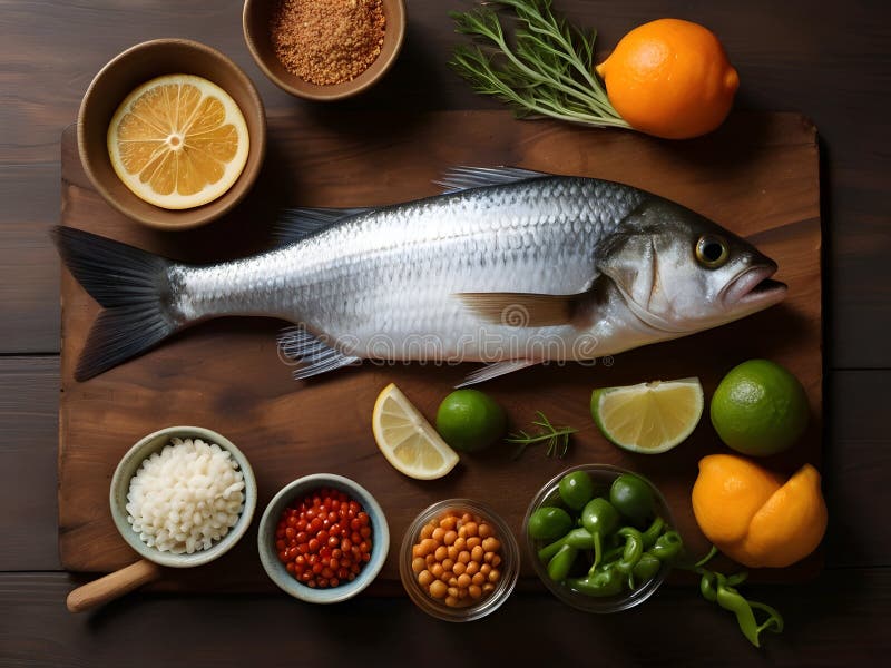 Healthy fish on the table stock illustration. Illustration of diet ...