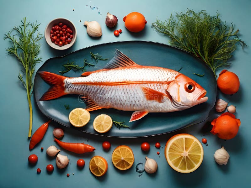 Healthy fish on the table stock illustration. Illustration of lemon ...