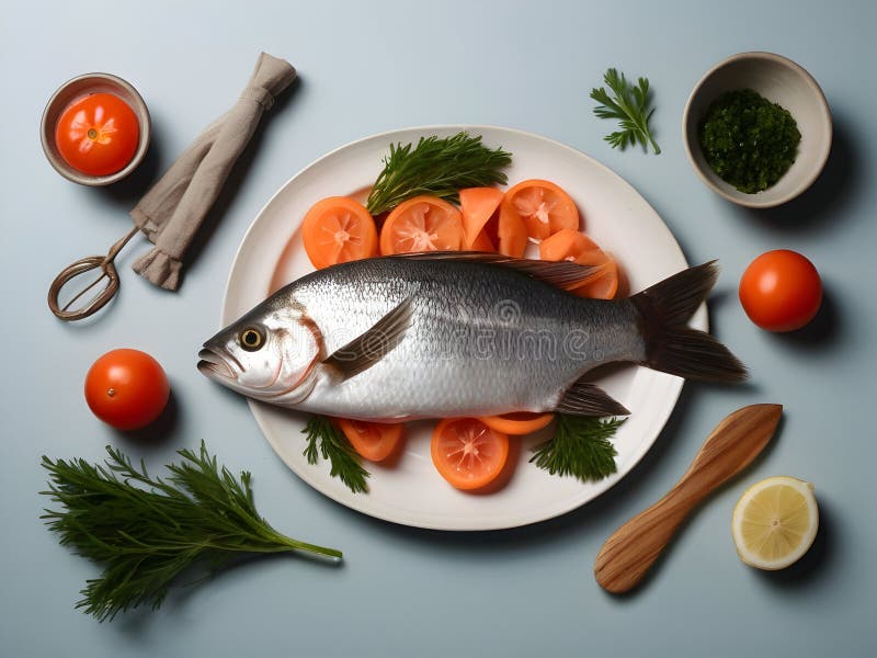 Healthy fish on the table stock illustration. Illustration of plate ...