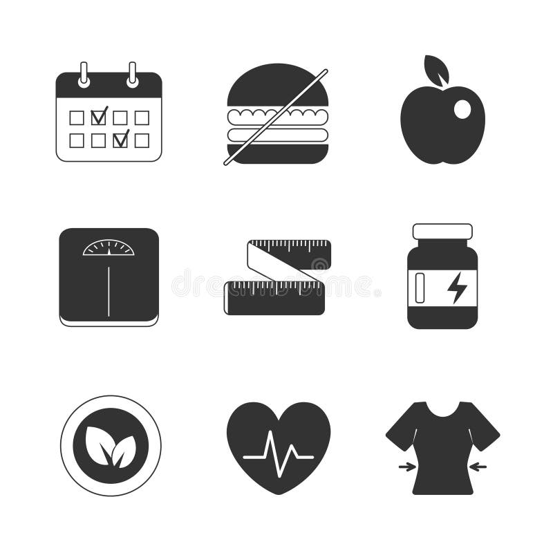 Healthy Fitness Diet Icons Set Stock Vector - Illustration of logo ...
