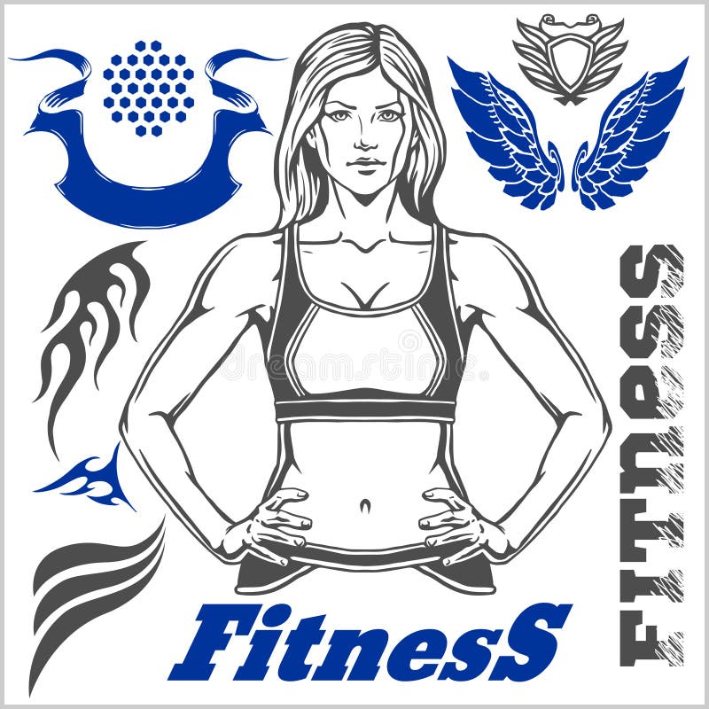 Healthy Fitness Girl and Design Elements Stock Vector - Illustration of ...