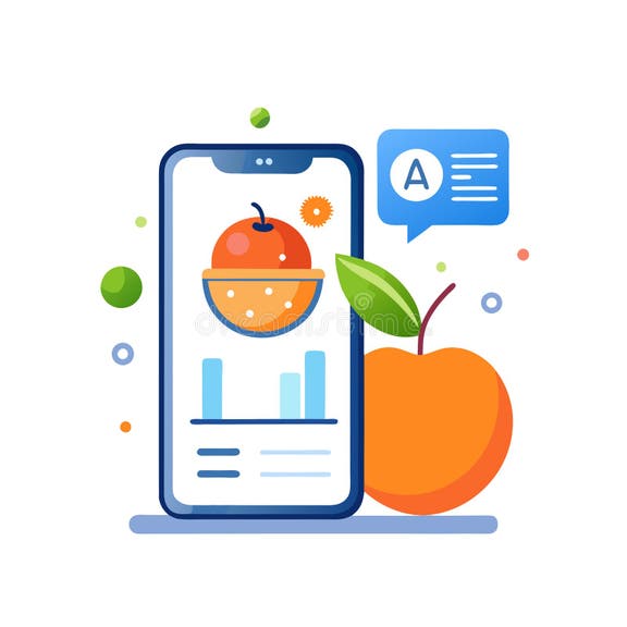 Healthy Food App on Smartphone with Apple Icon and Chart Stock Vector ...