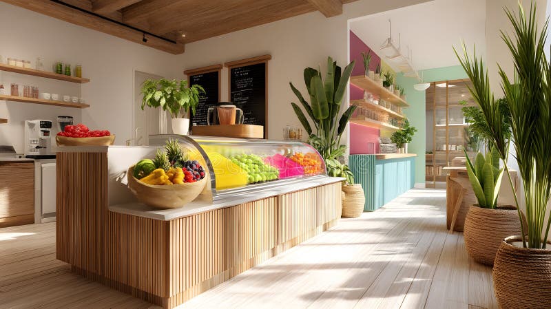 Healthy Food Café Interior with Smoothie Bar Stock Illustration ...