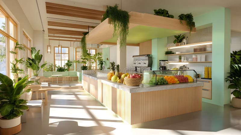 Healthy Food Café Interior with Smoothie Bar Stock Illustration ...