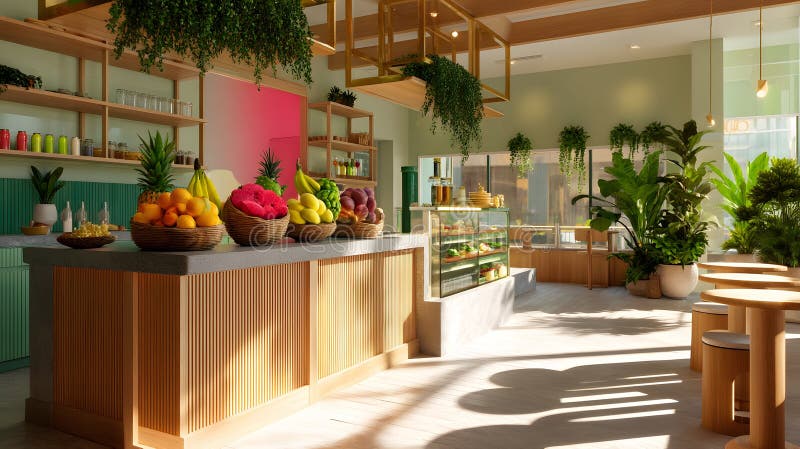 Healthy Food Café Interior with Smoothie Bar Stock Illustration ...