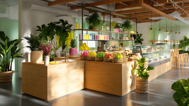 Healthy Food Café Interior with Smoothie Bar Stock Illustration ...