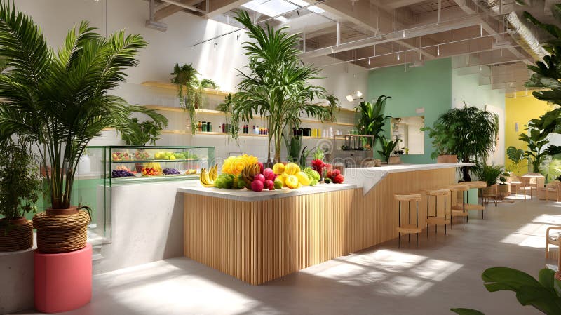 Healthy Food Café Interior with Smoothie Bar Stock Illustration ...