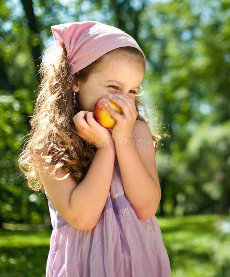 Healthy Food - Child with Apple Stock Image - Image of nature, sunny ...