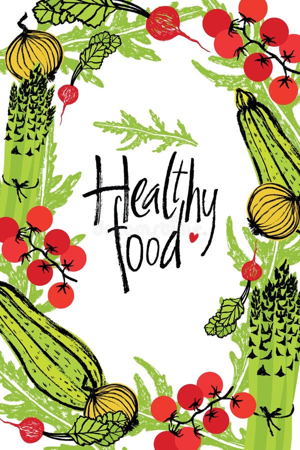 Healthy Food Design Frame with Vegetables Stock Vector - Illustration ...