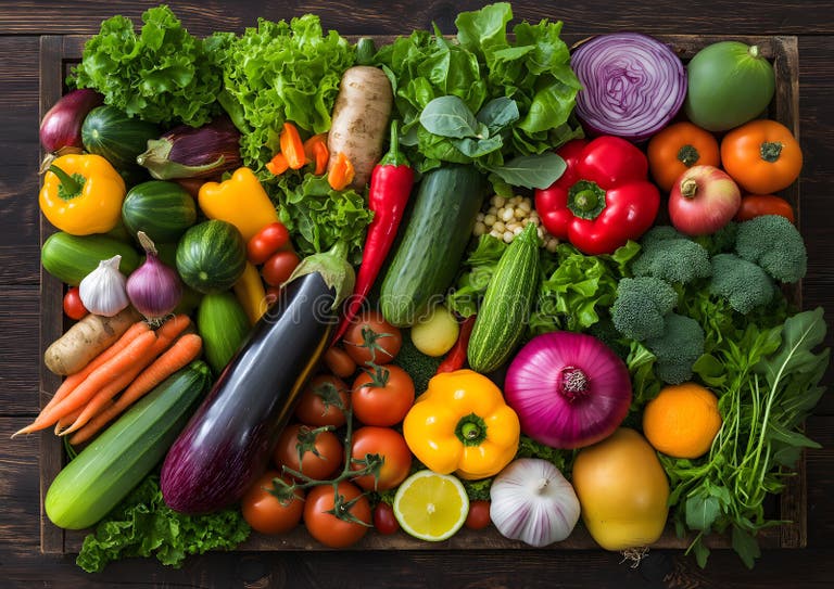 Freshly Displayed Vegetables for Balanced Diet on Wooden Table Stock ...