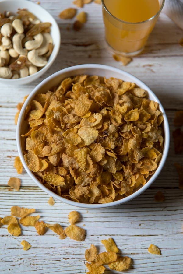 Healthy Food Dry Corn Flakes in a Bowl Stock Photo - Image of corn ...
