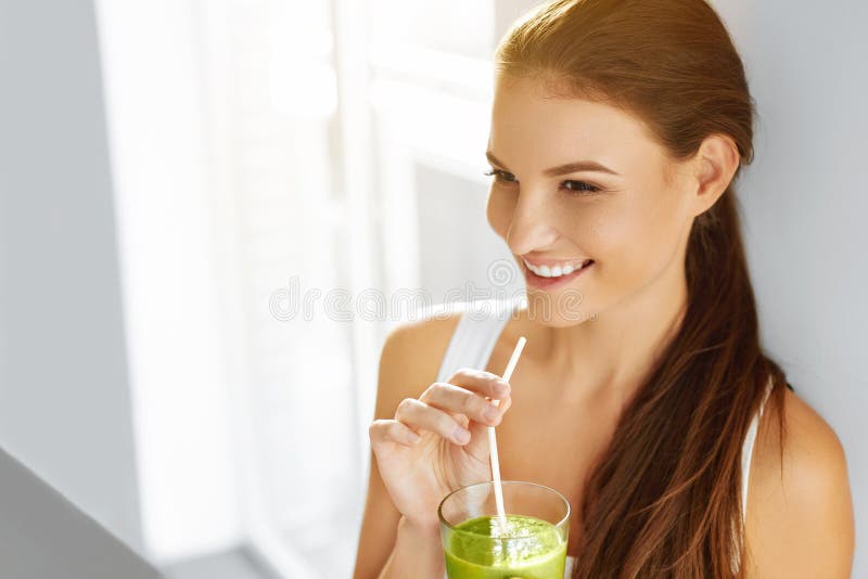 Healthy Food Eating Woman Drinking Smoothie Diet Lifestyle N Stock