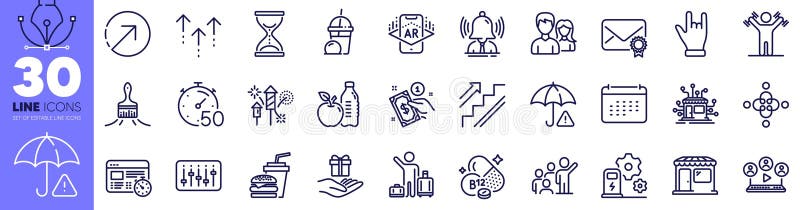 Healthy Food, Fireworks Rocket and Distribution Line Icons Pack. for ...