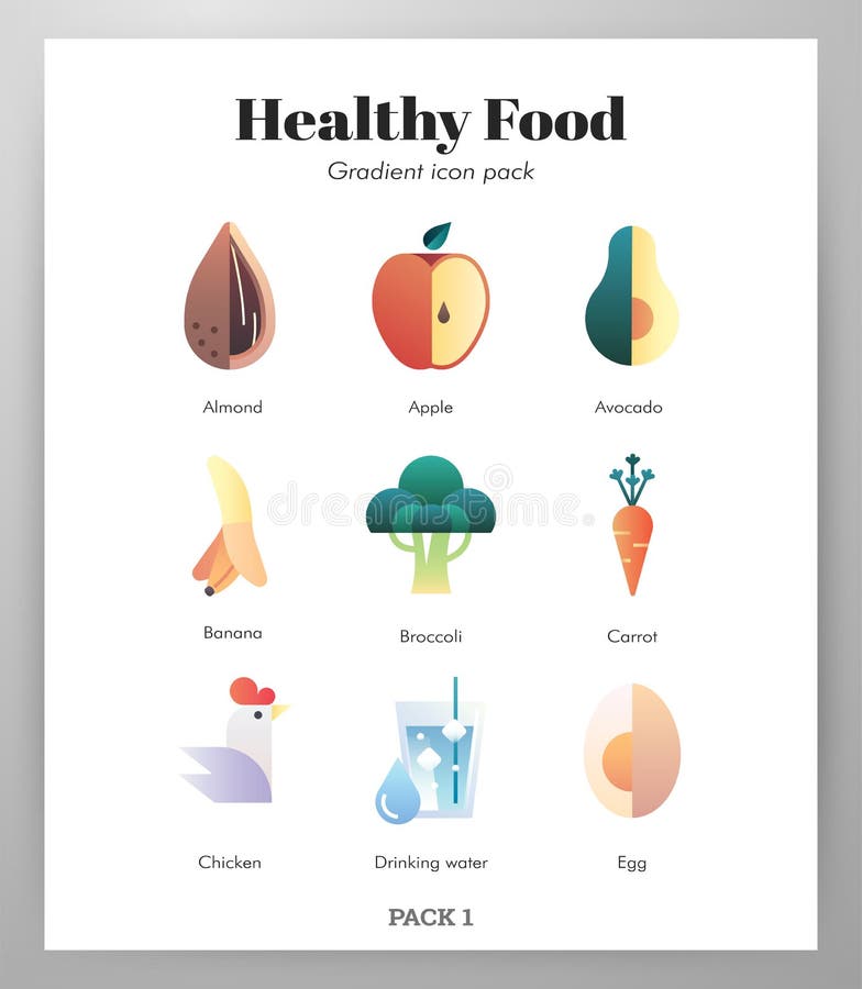 Healthy Food Icons Gradient Pack Stock Vector - Illustration of clean ...