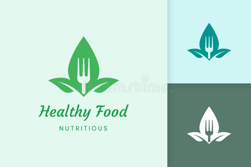 Healthy Food Logo with Fork and Leaf Shape Stock Vector - Illustration ...