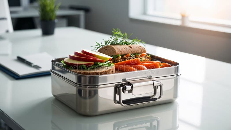 Healthy Food a Lunch Box on a Desk in the Office Stock Illustration ...