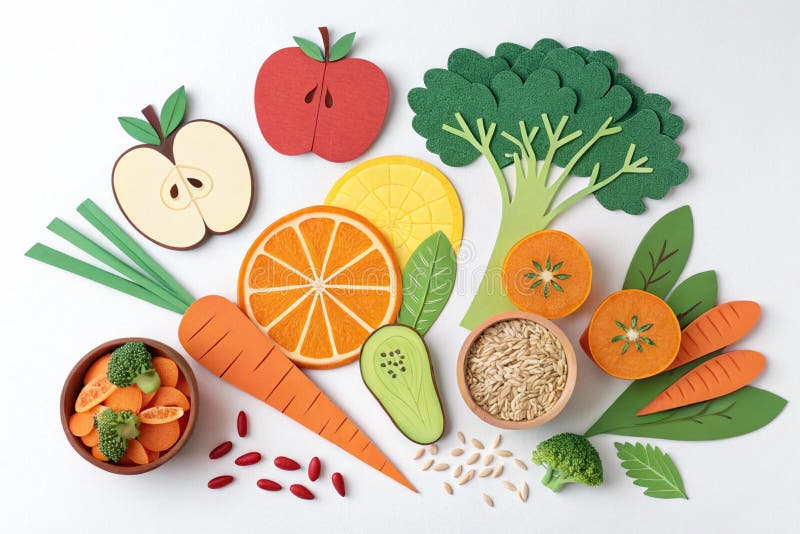 Healthy Food Paper Cut Craft Style - Generated by Ai Stock Illustration ...