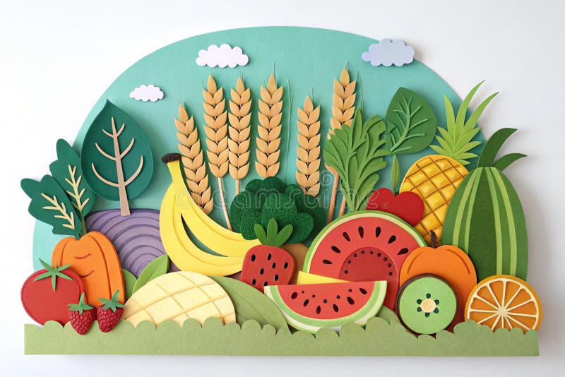 Healthy Food Paper Cut Craft Style - Generated by Ai Stock Illustration ...