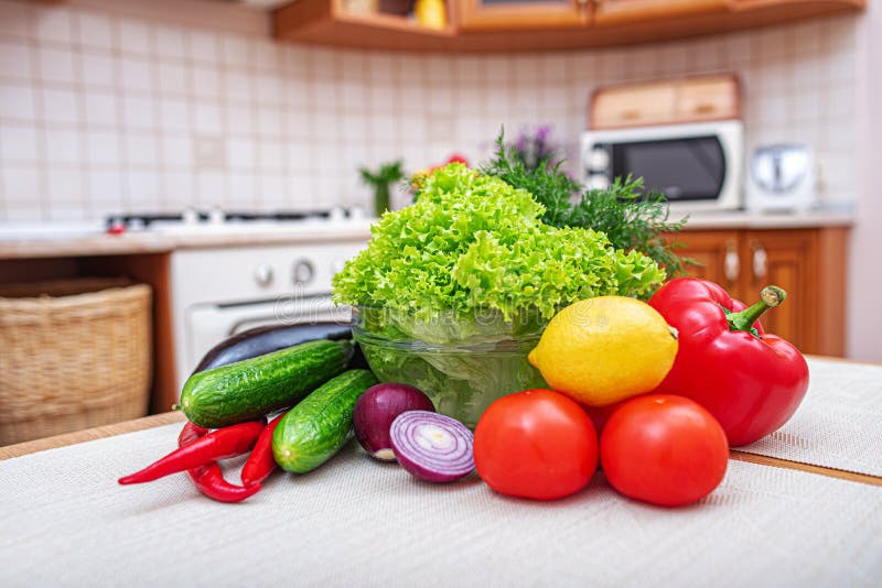 Healthy Food Products on the Table in the Kitchen. Stock Photo - Image ...