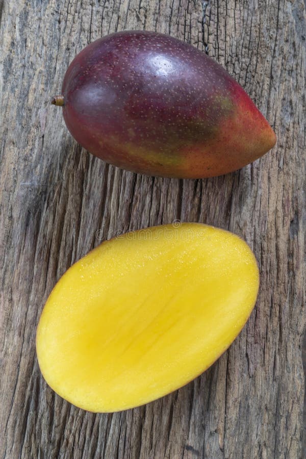 Healthy Food Red Mango Fruit Has Leaf on Rustic Wood Table Background ...
