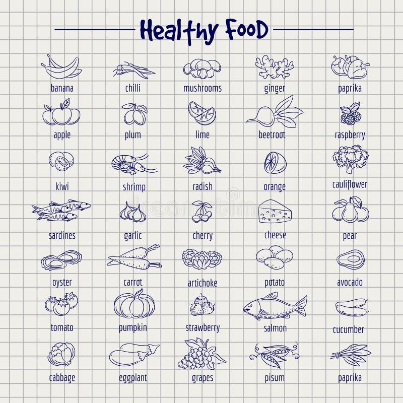 Healthy Food Set on Notebook Page Stock Vector - Illustration of design ...
