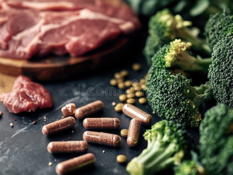 Healthy Food and Supplements Stock Photo - Image of protein, management ...