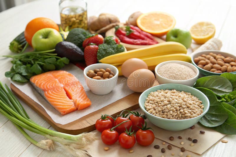 Healthy Food on Table stock illustration. Illustration of sustainable ...