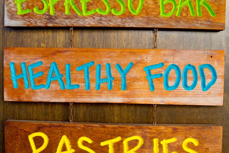 Healthy Food Wood Sign stock image. Image of labels, nutrition - 29584457