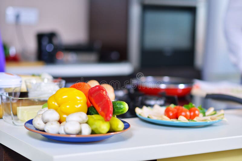 Healthy Foods are on the Table in the Kitchen Stock Photo - Image of ...