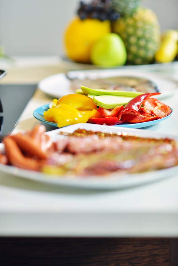 Healthy Foods are on the Table in the Kitchen Stock Photo - Image of ...