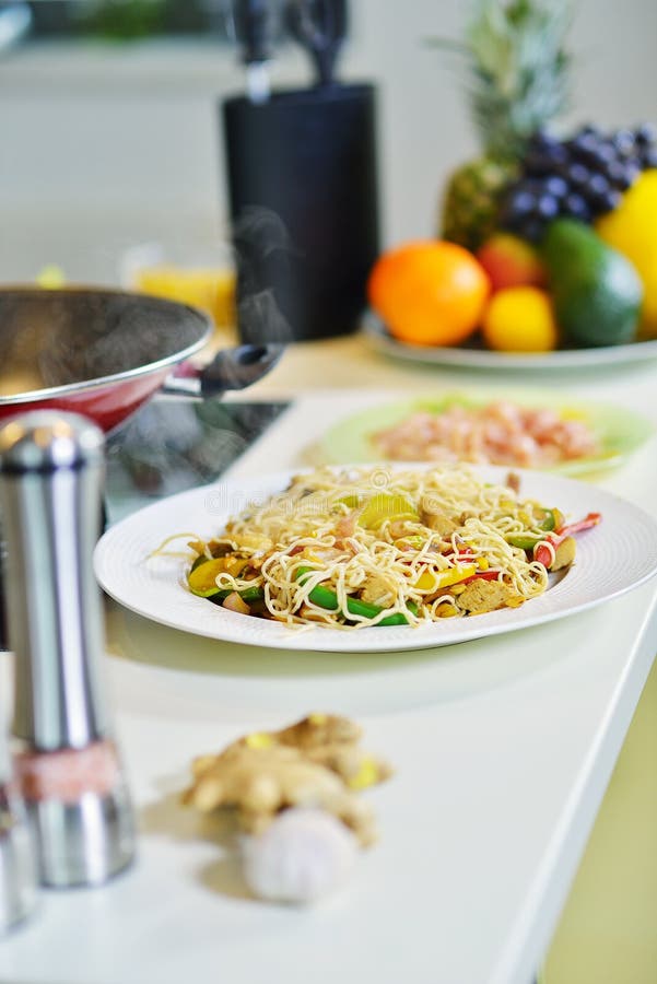 Healthy Foods are on the Table in the Kitchen Stock Image - Image of ...