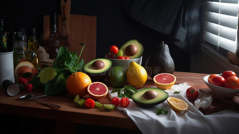 Healthy Foods are on the Table in the Kitchen. Generative Ai Stock ...